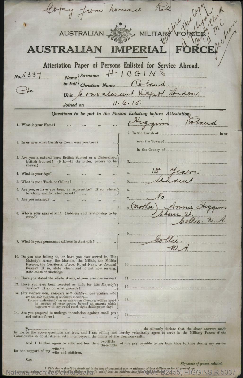 Roland Higgins – Soccer Anzacs