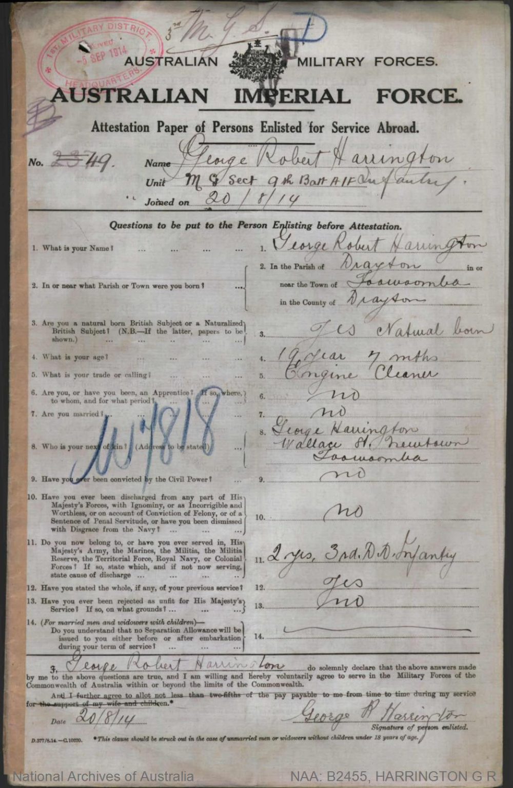 George Robert Harrington – Soccer Anzacs