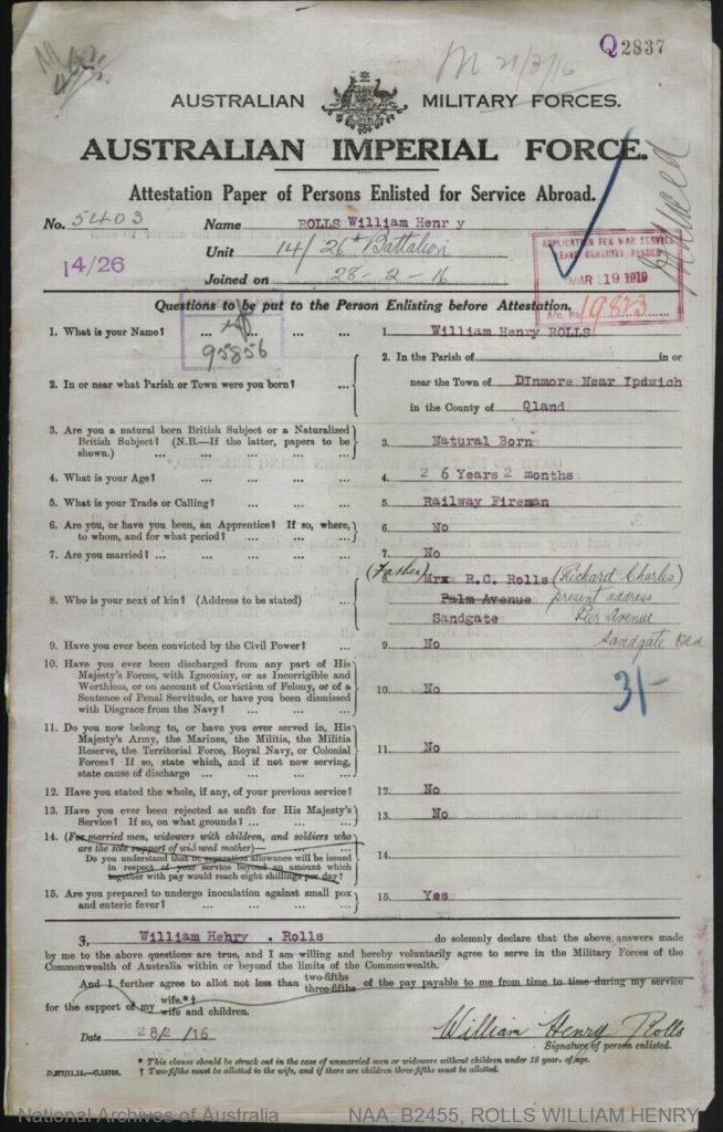 William Henry Rolls – Soccer Anzacs